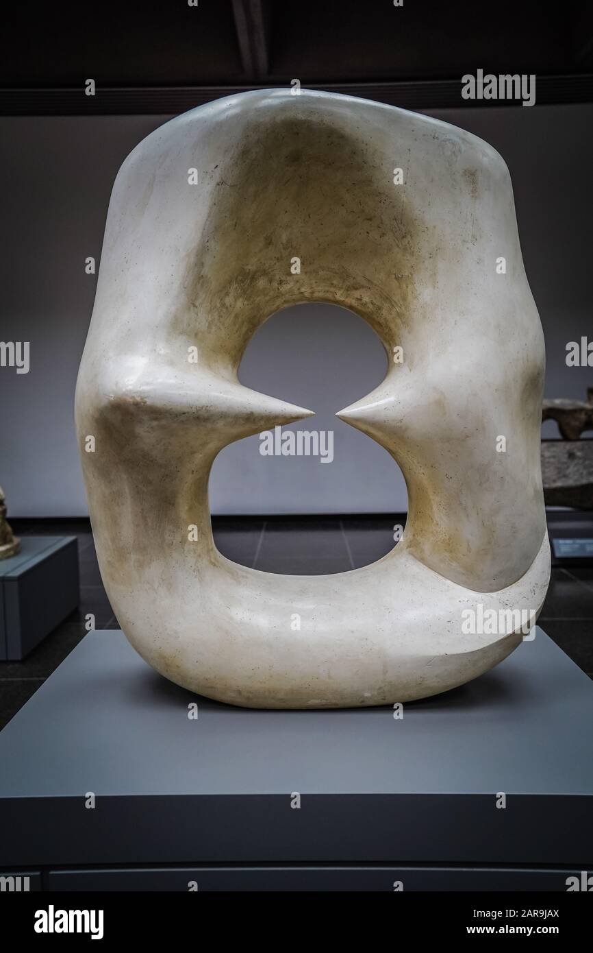 British sculptor Henry Moore sculpture centre inside art gallery of ...