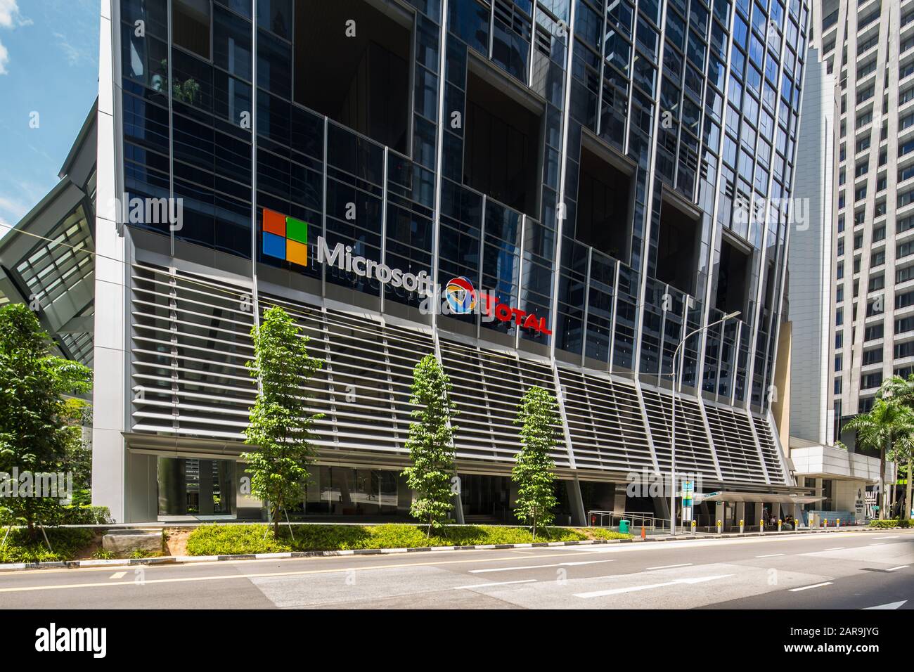 Microsoft and Total company logo and branding shown clearly outside the ...