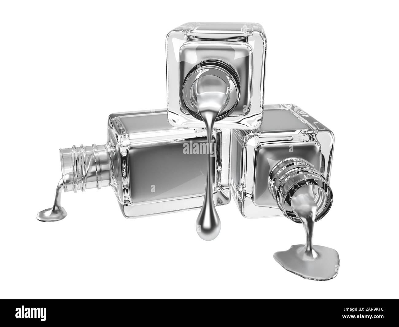 3d illustration of cosmetic bottle with silver drops, isolated on white ...