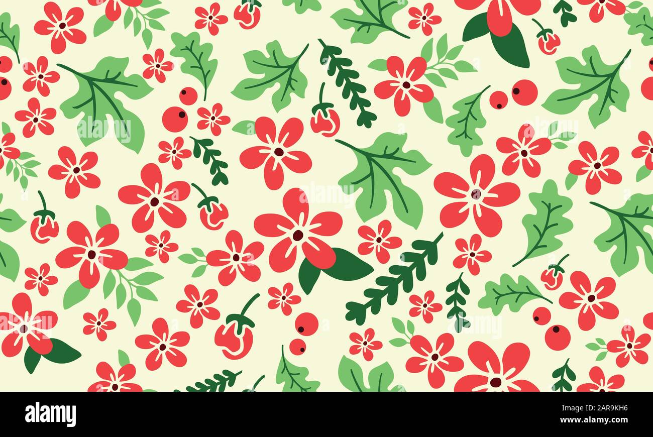 Christmas floral pattern background, with seamless leaf and flower ...
