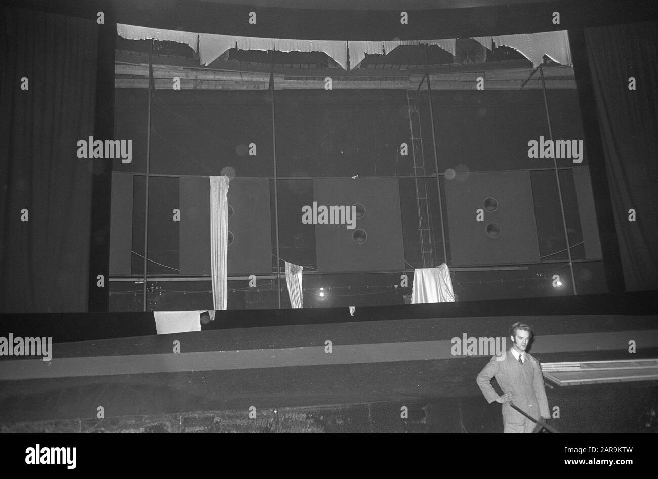 A fire in the Rembrandtplein theater in Amsterdam Room interior with ...