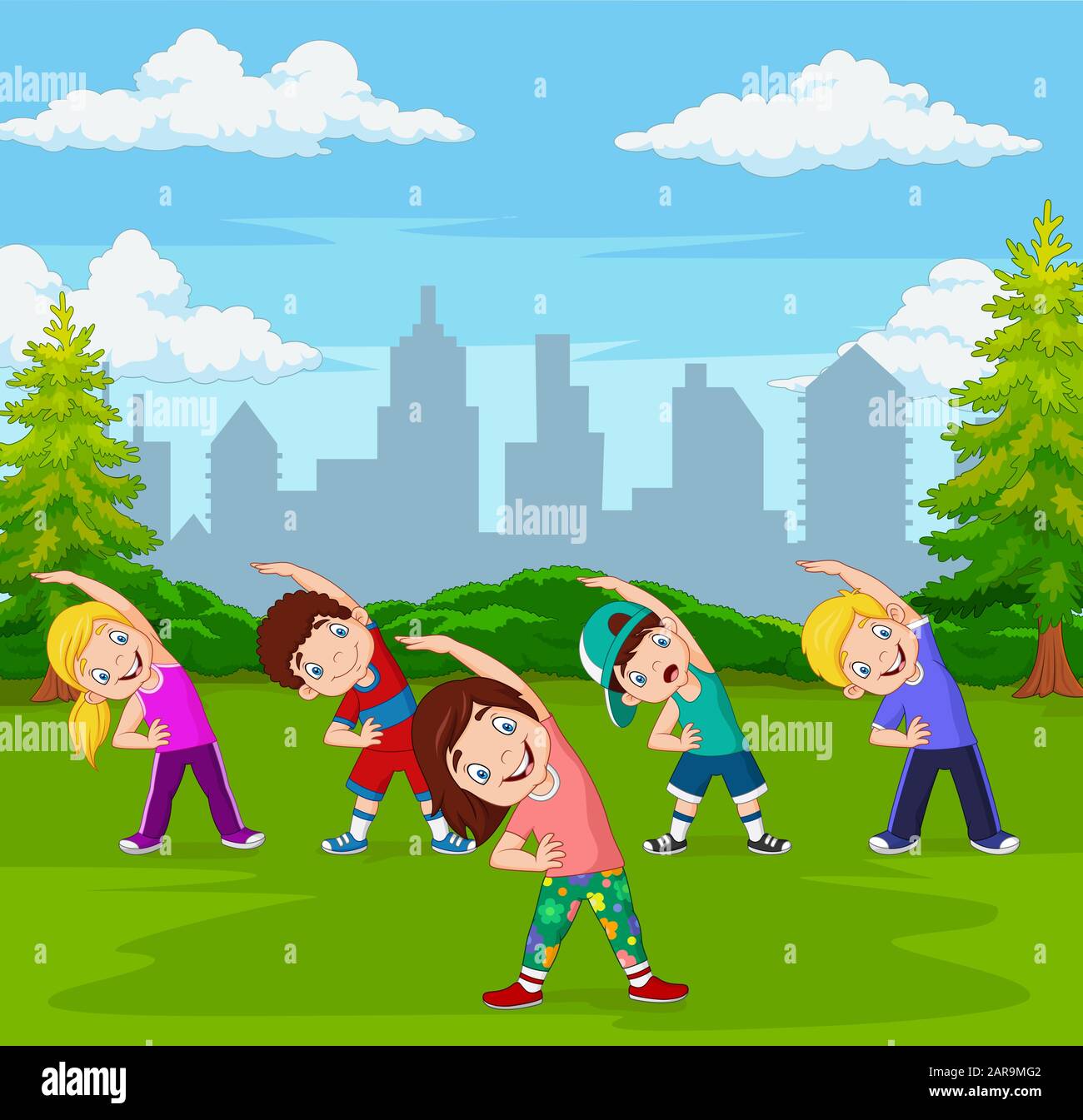 Kids Exercising Cartoon