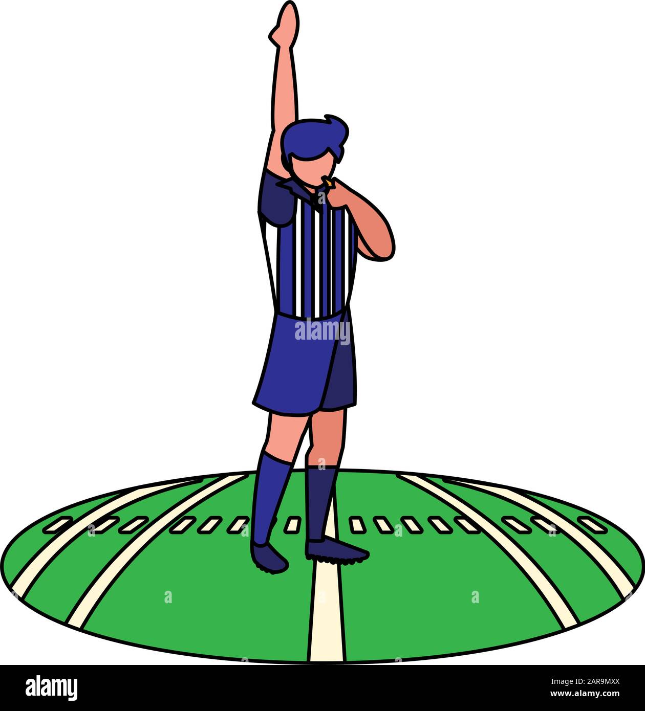 american football referee with his hand up on stadium grass vector ...