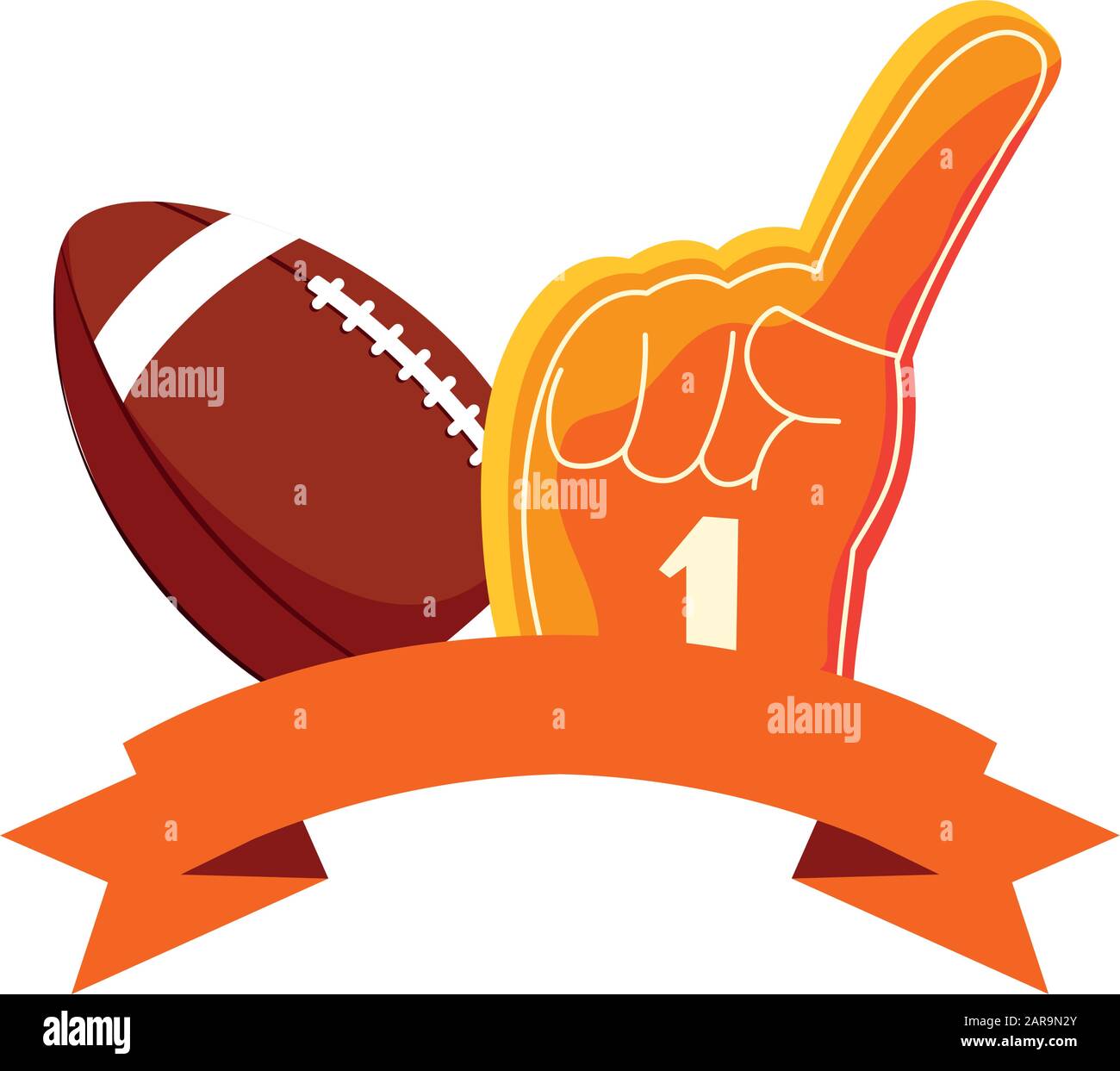 american football ball with hand glove on white background vector ...