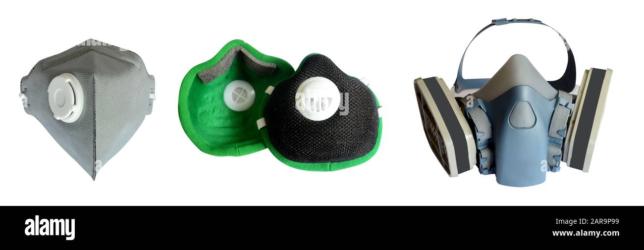 three different respirator for protect toxic atmosphere. Safety mask ...
