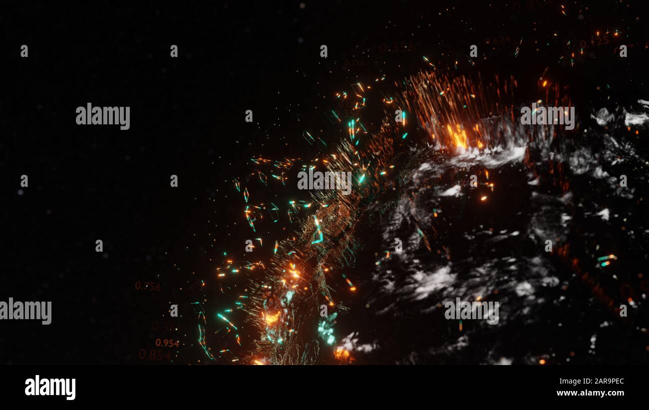 Abstract futuristic planet Earth surrounded by virtual elements. Dots ...