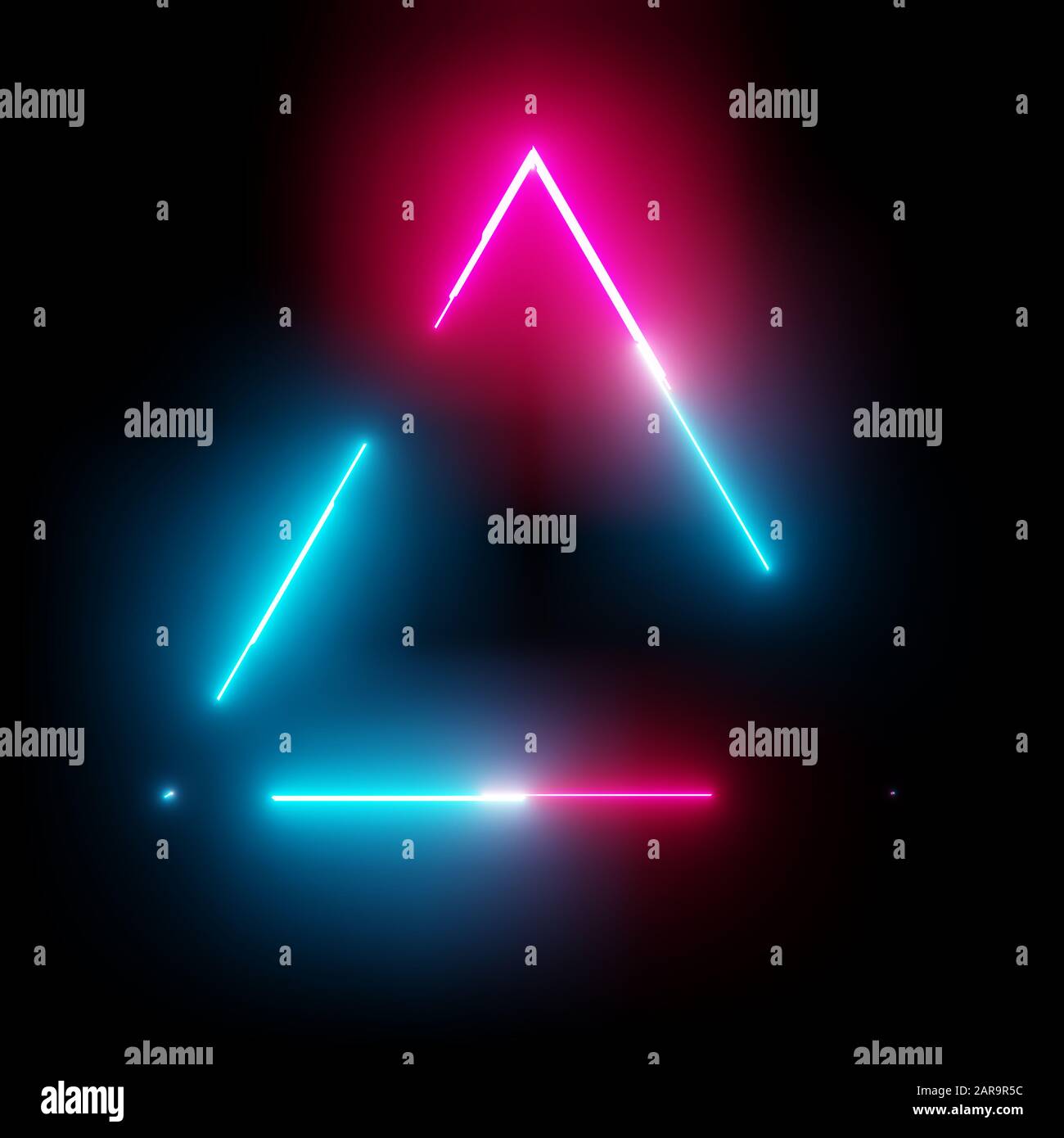 Neon light triangle frame on dark background. 3D illustration Stock ...