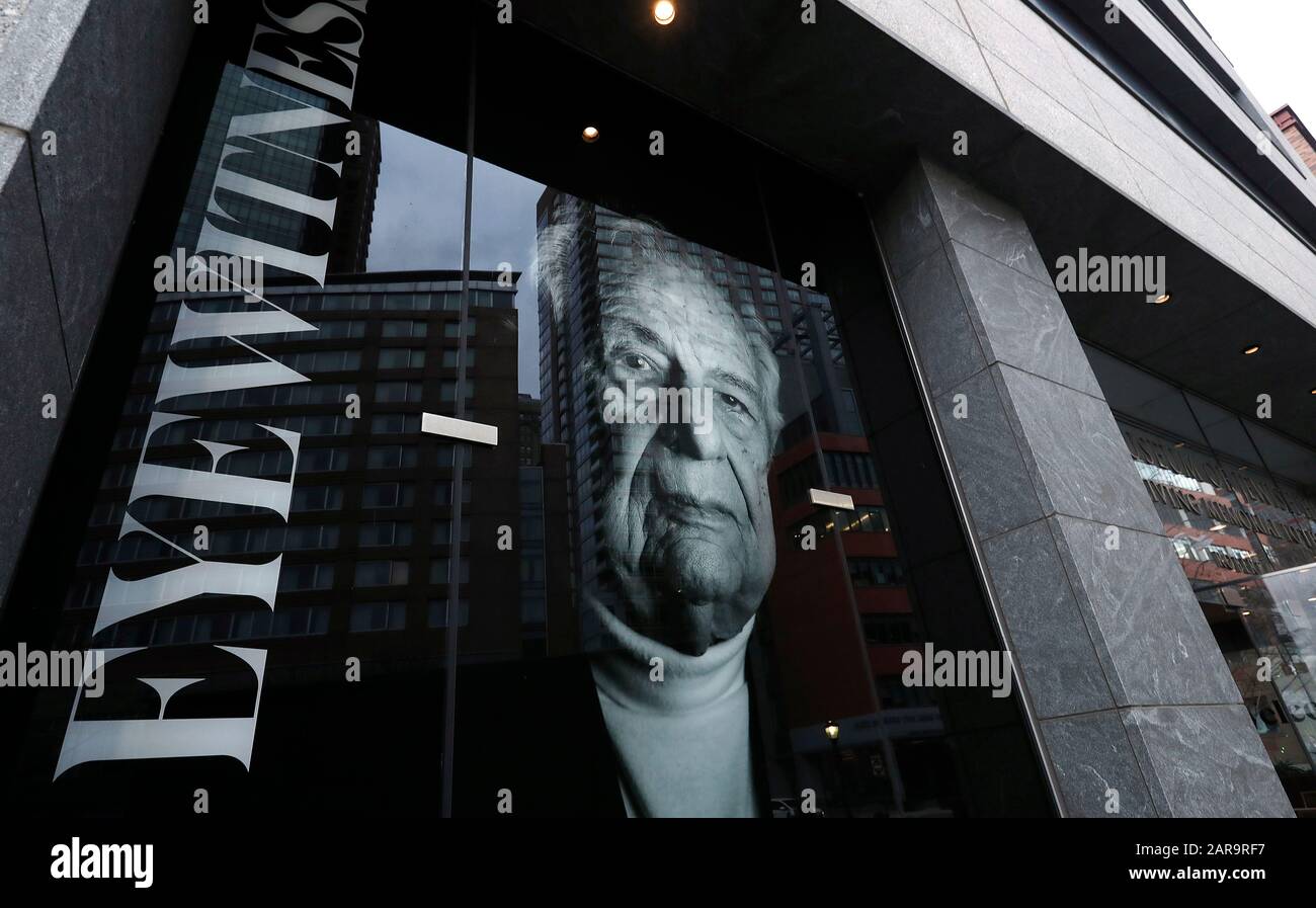 A portrait of a man is seen on the exterior of the Museum of Jewish ...