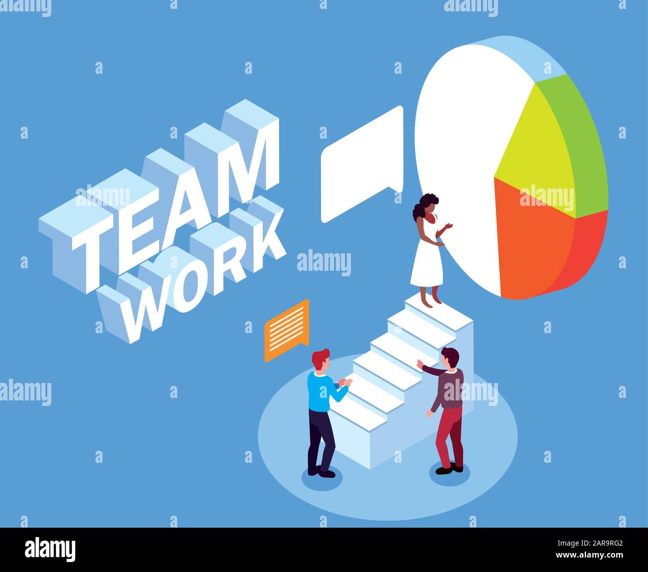 group of people business on pie, success teamwork vector illustration ...