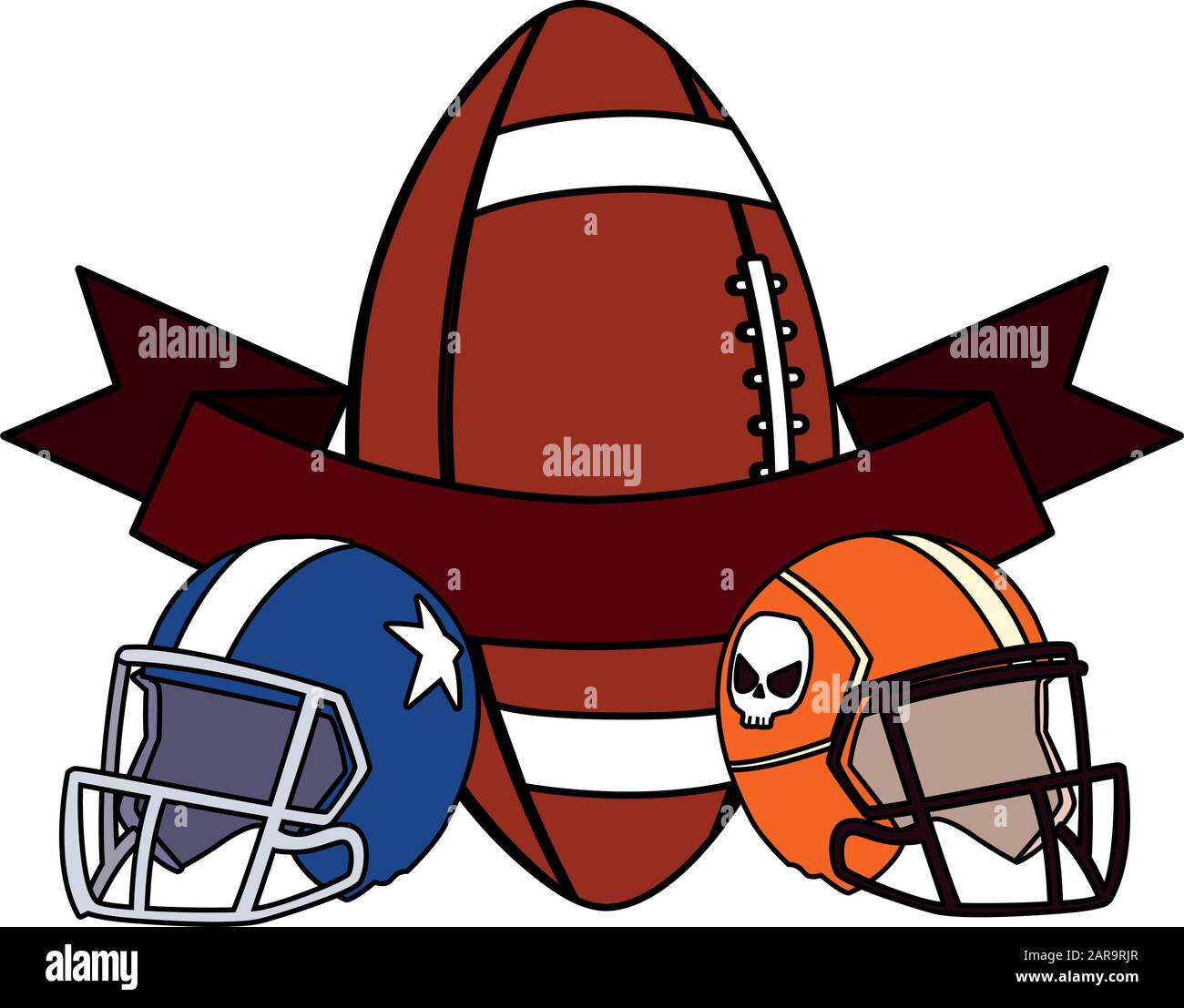 helmets and ball american football with ribbon vector illustration ...
