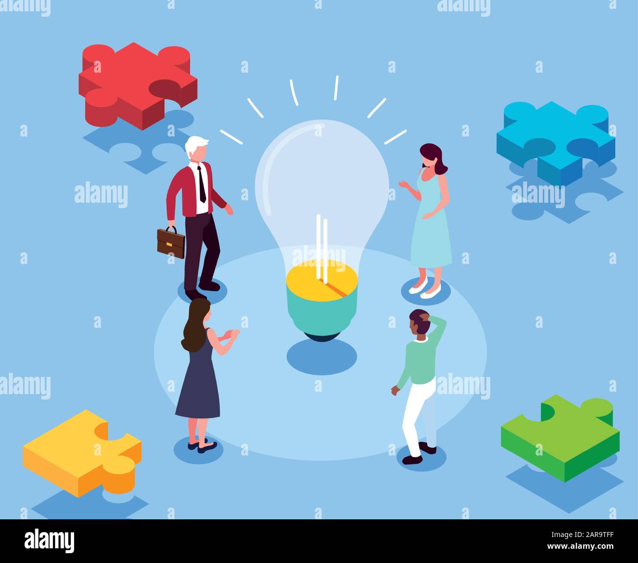 group of people with light bulb , teamwork vector illustration design ...