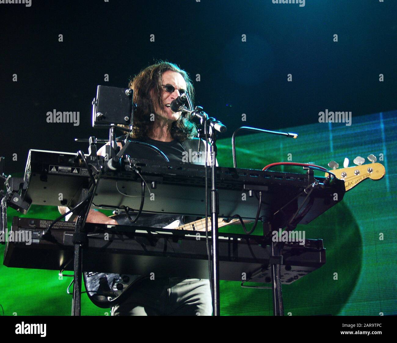 OCTOBER 13: Geddy Lee of RUSH performs during the Vapor Trails Tour at ...
