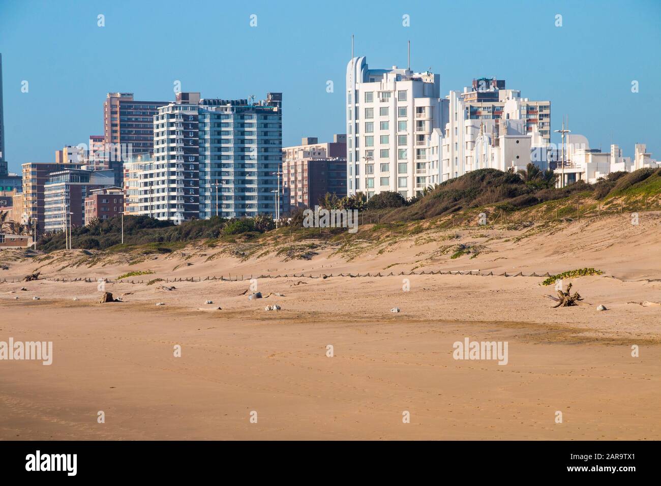View of Durban hotels and dunes from shoreline Stock Photo - Alamy