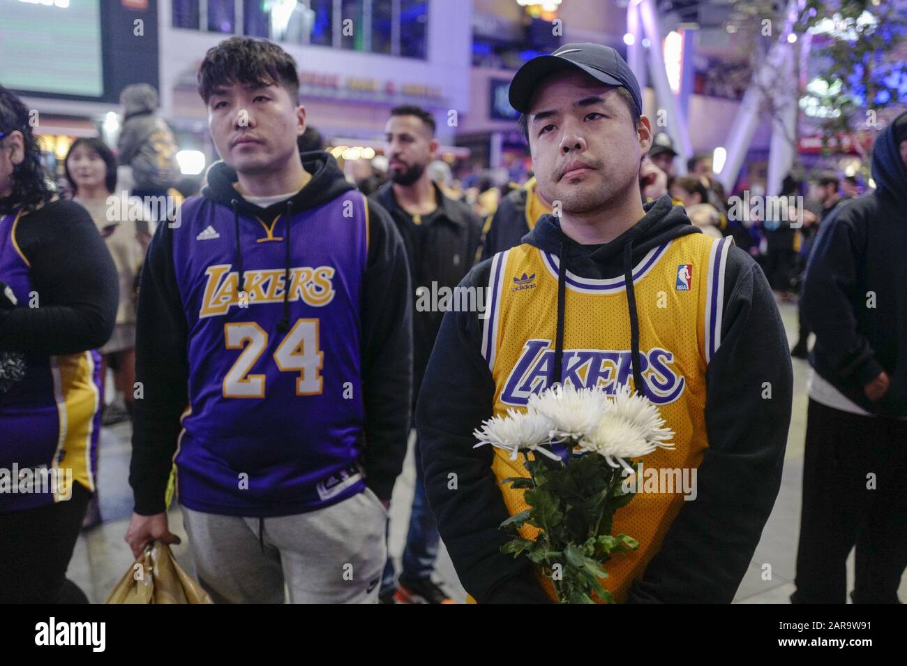 Los Angeles, California, USA. 26th Jan, 2020. Fans gather at a memorial for former NBA player ...