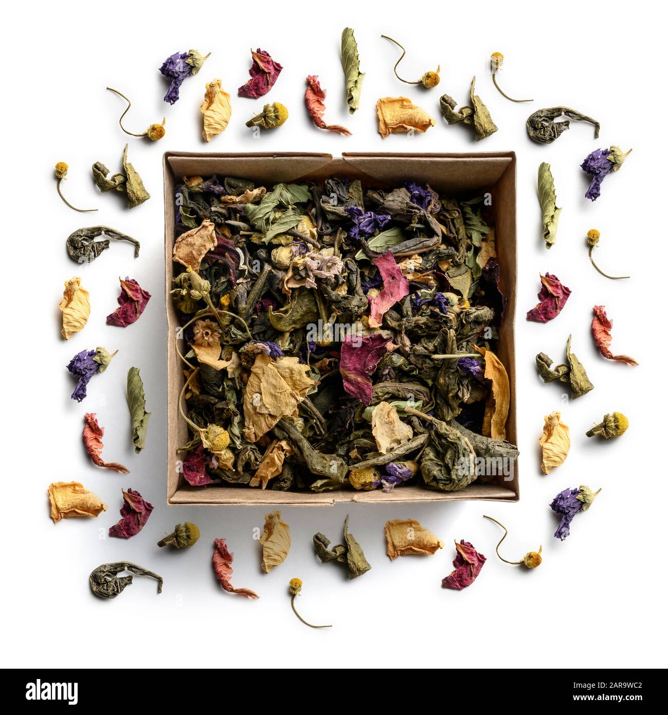 Green tea with natural flavors. Top view on white background Stock ...