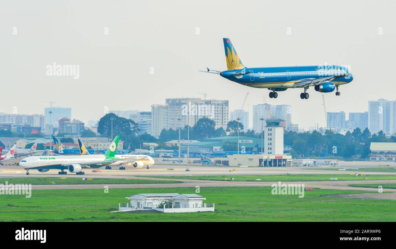 Saigon, Vietnam - Aug 18, 2019. VN-A347 Vietnam Airlines Airbus A321 landing at Tan Son Nhat ...