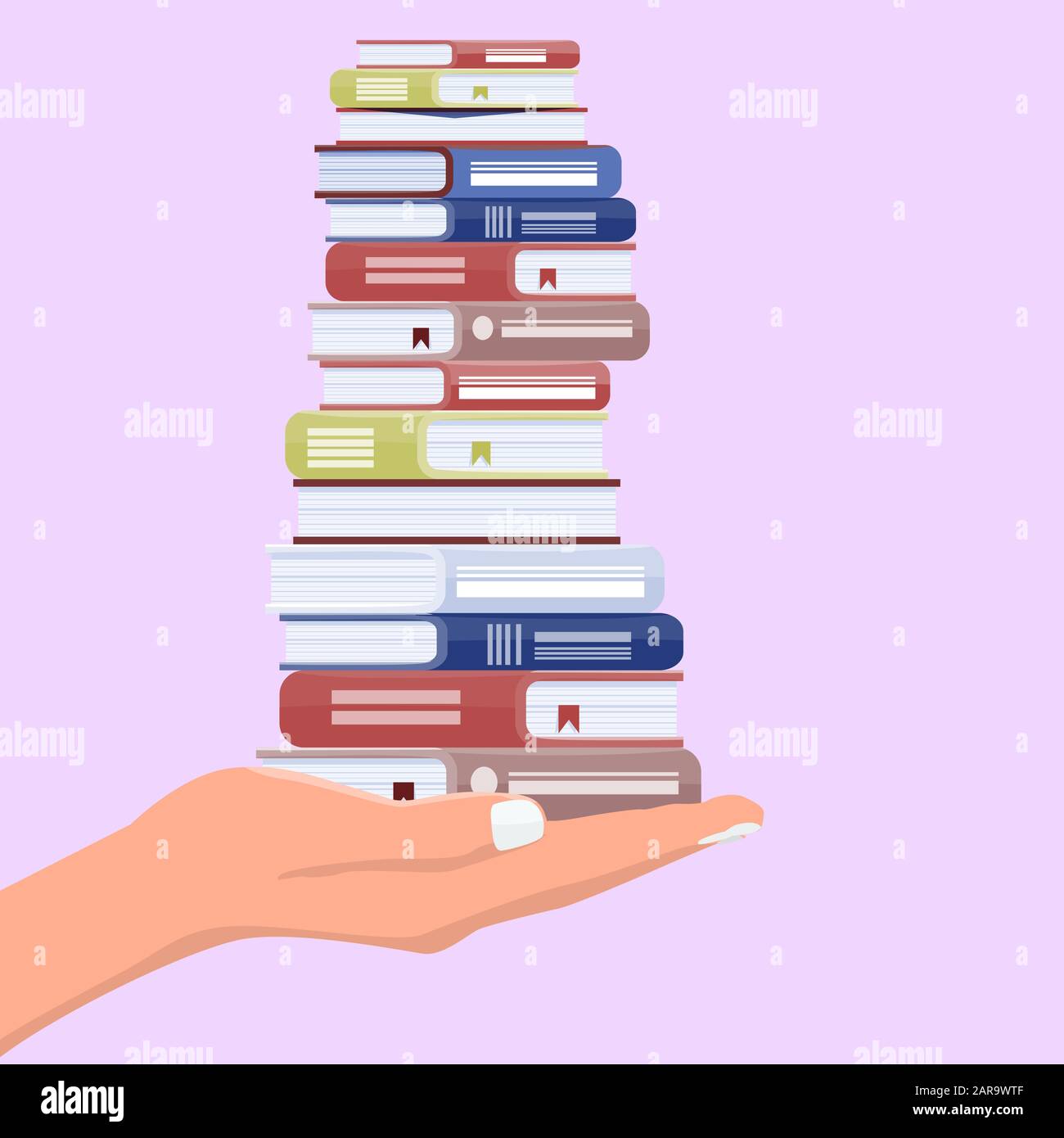 Hand with stack of books. Offer to read or learning, teaching and ...