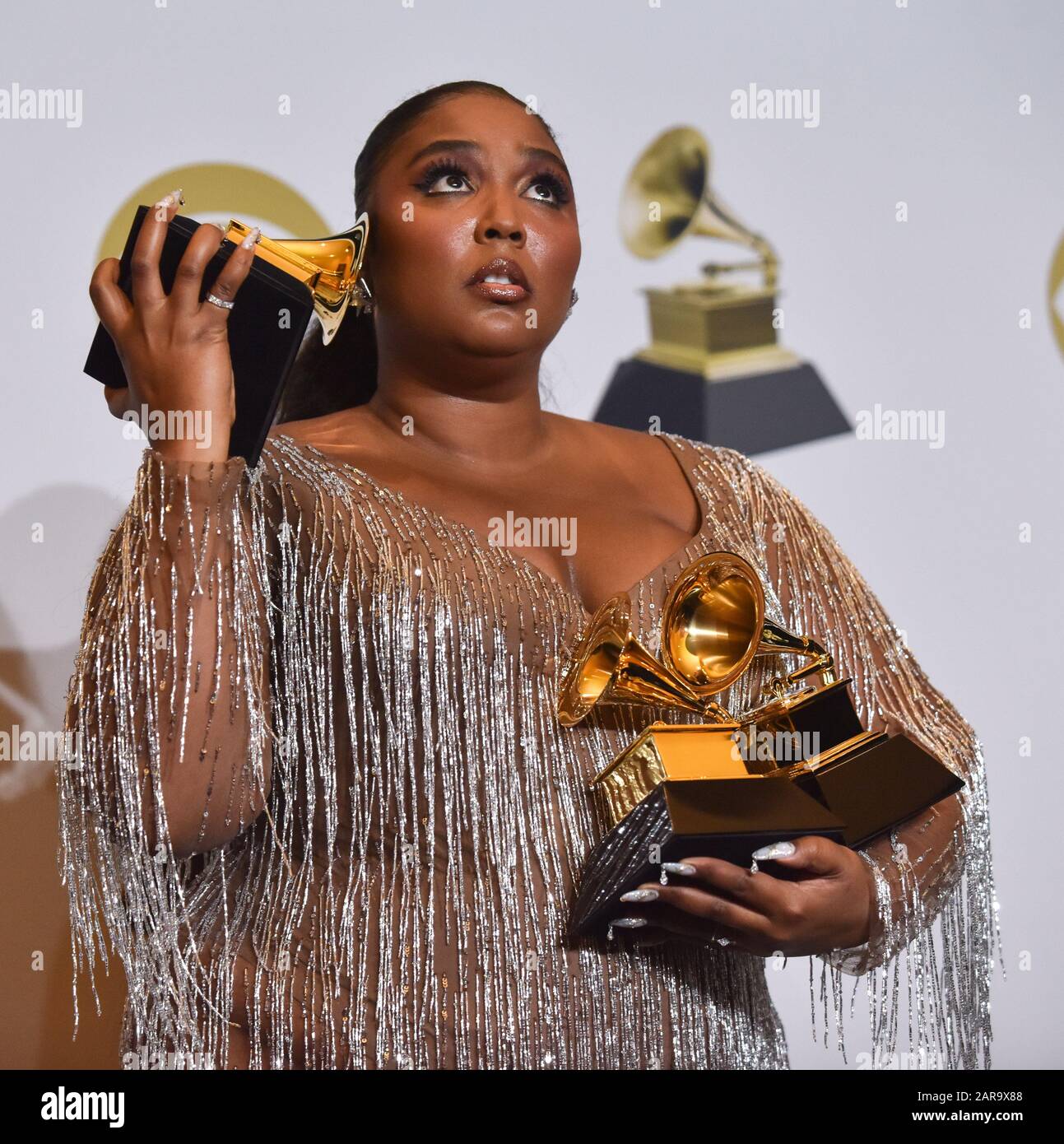 Los Angeles, CA, USA. 26th Jan 2020. Lizzo appears backstage with her ...