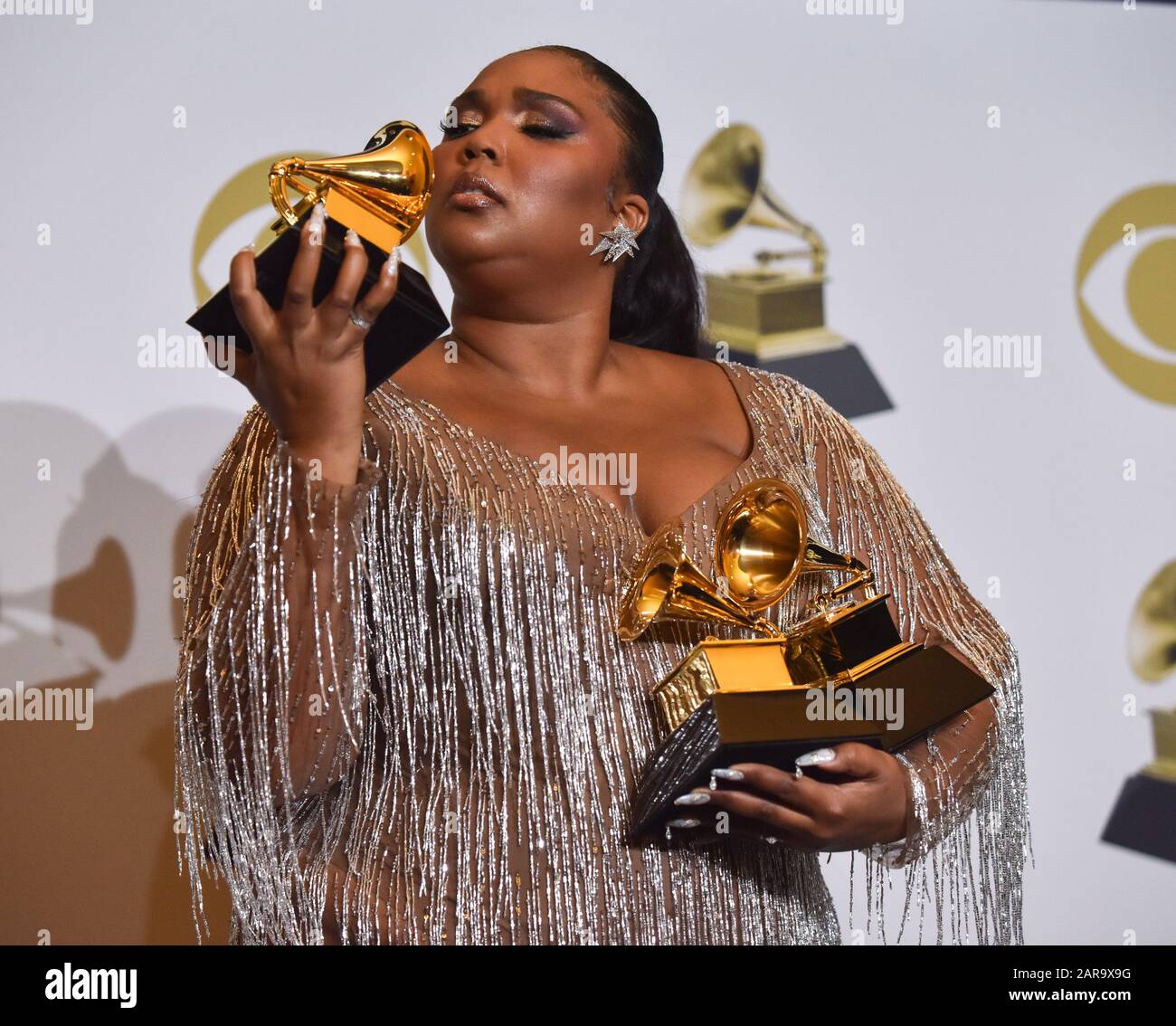Los Angeles, CA, USA. 26th Jan 2020. Lizzo appears backstage with her ...