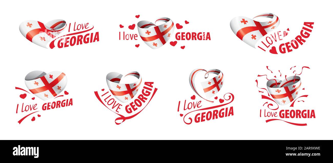 National flag of the Georgia in the shape of a heart and the ...