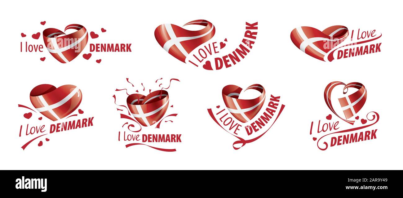 National flag of the Denmark in the shape of a heart and the ...