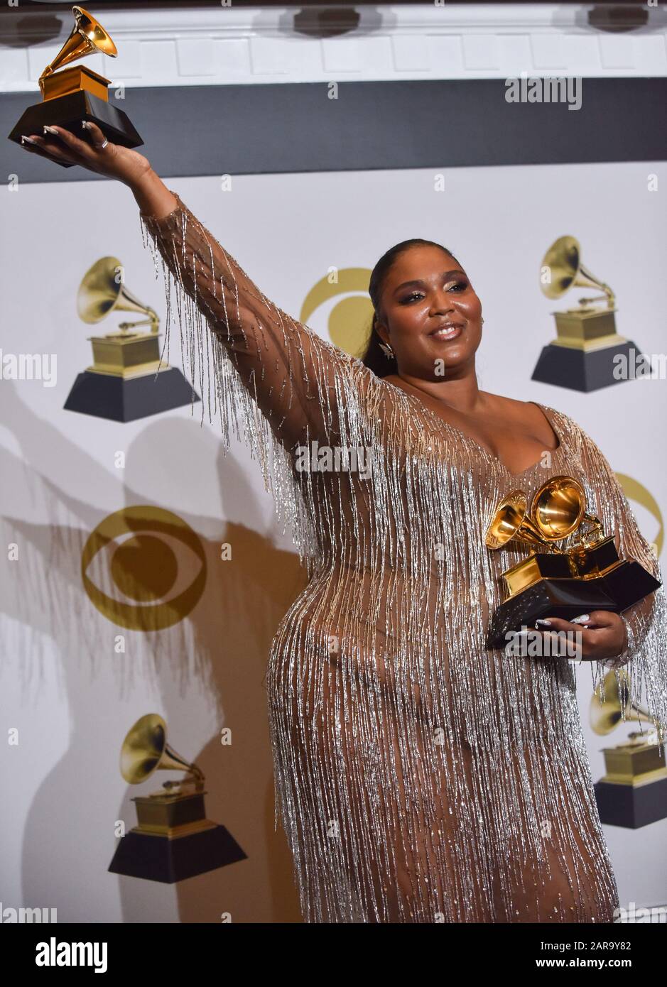 Los Angeles, CA, USA. 26th Jan 2020. Lizzo appears backstage with her ...