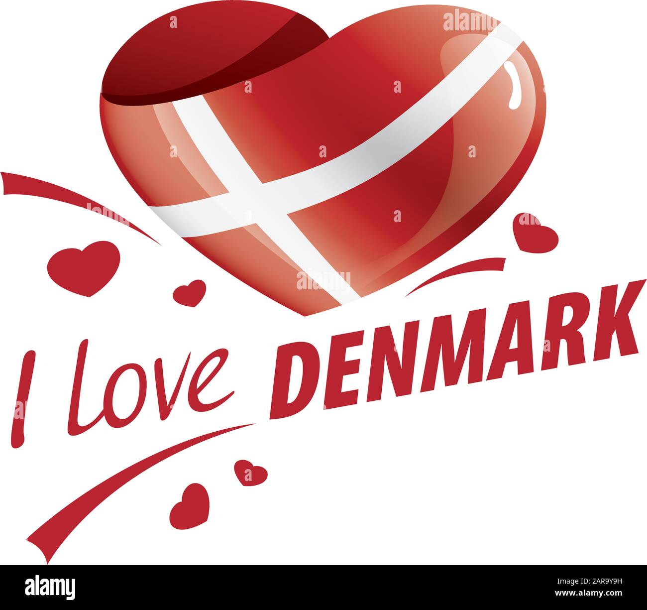 National flag of the Denmark in the shape of a heart and the ...