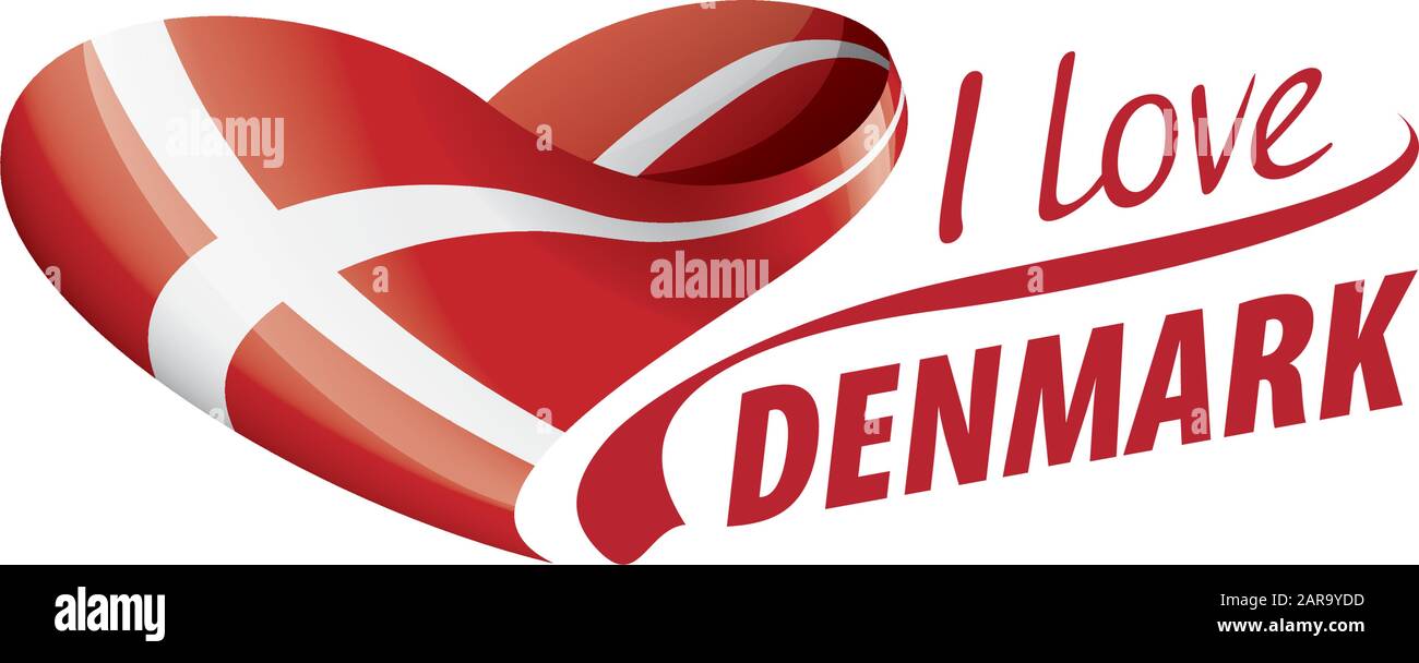 National flag of the Denmark in the shape of a heart and the ...