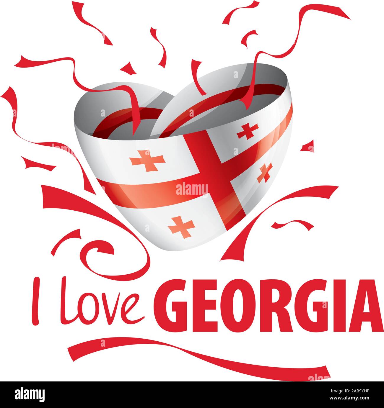 National flag of the Georgia in the shape of a heart and the ...