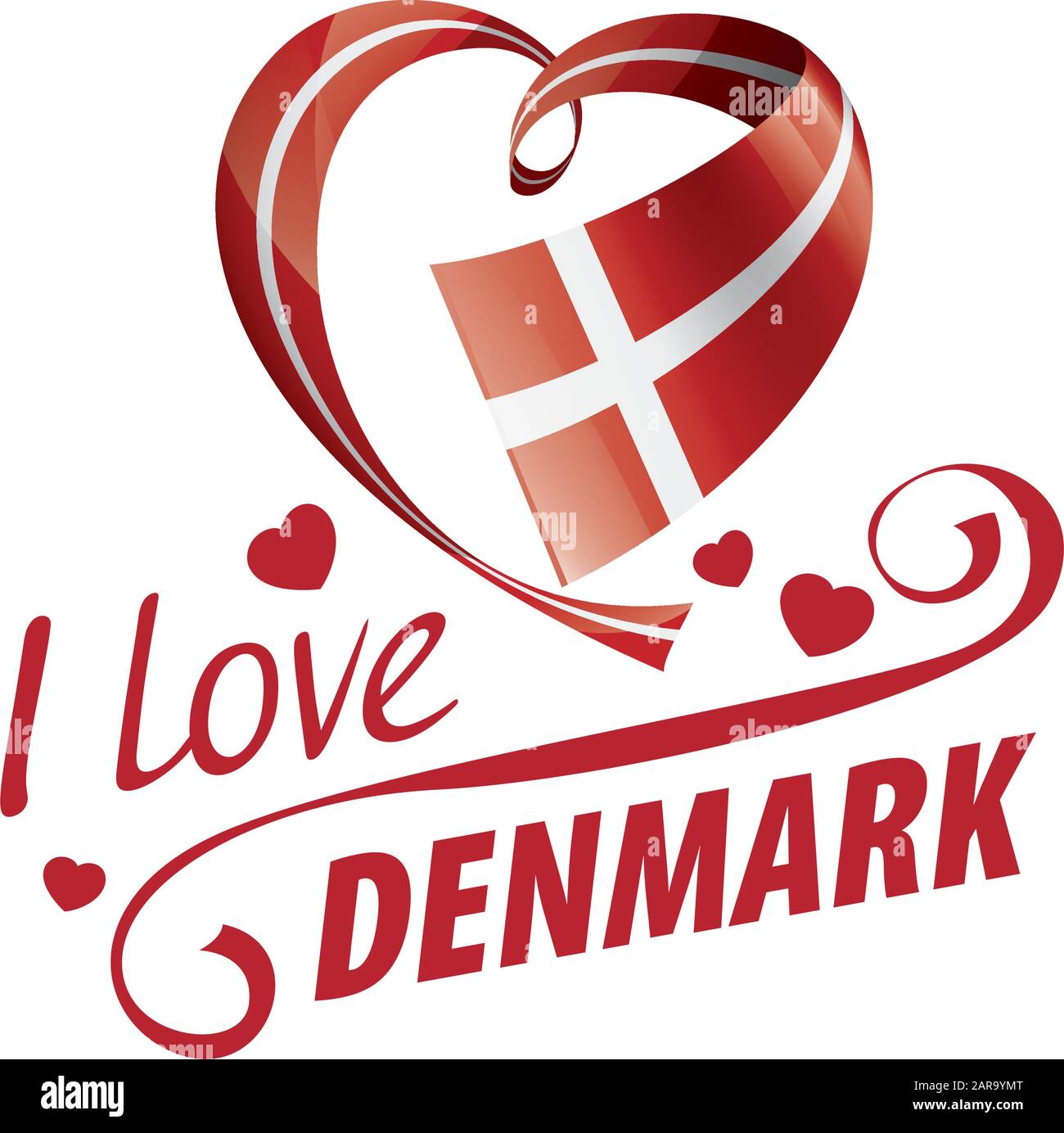 National flag of the Denmark in the shape of a heart and the ...