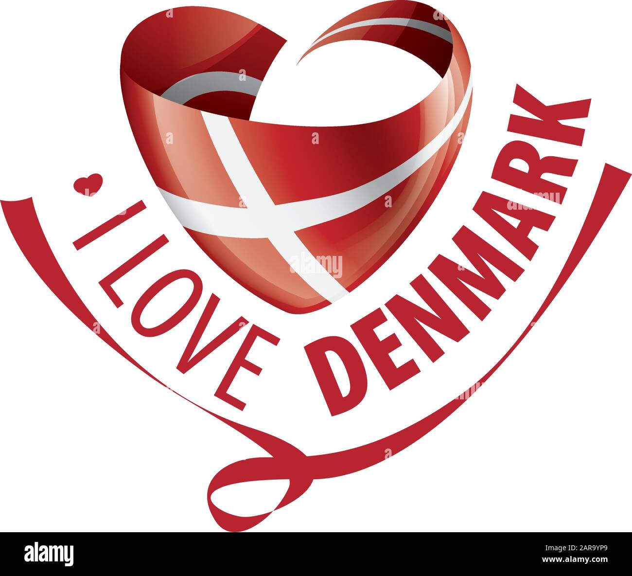 National flag of the Denmark in the shape of a heart and the ...