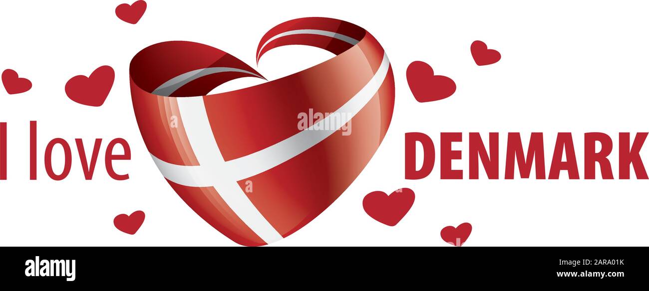 National flag of the Denmark in the shape of a heart and the ...