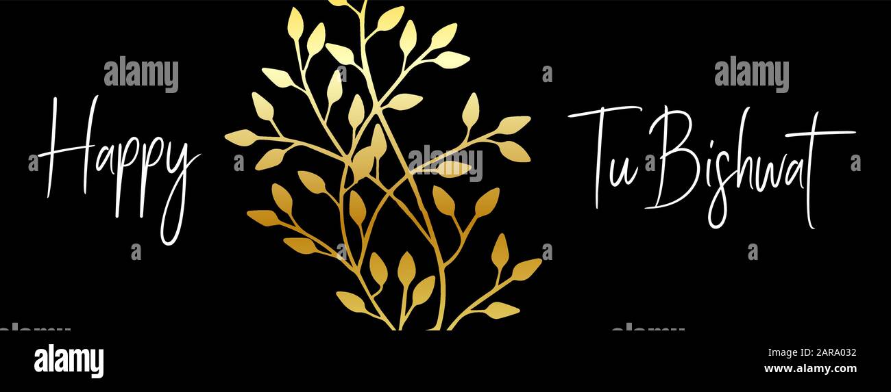 horizontal banner Tu Bishvat greeting card, poster. Jewish holiday, new ...
