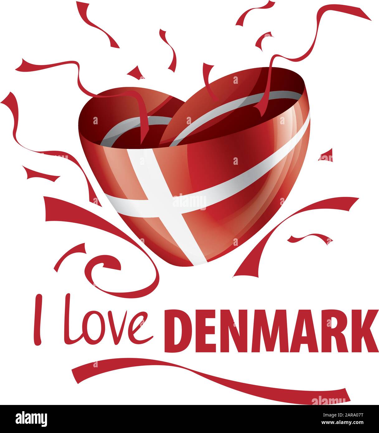 National flag of the Denmark in the shape of a heart and the ...