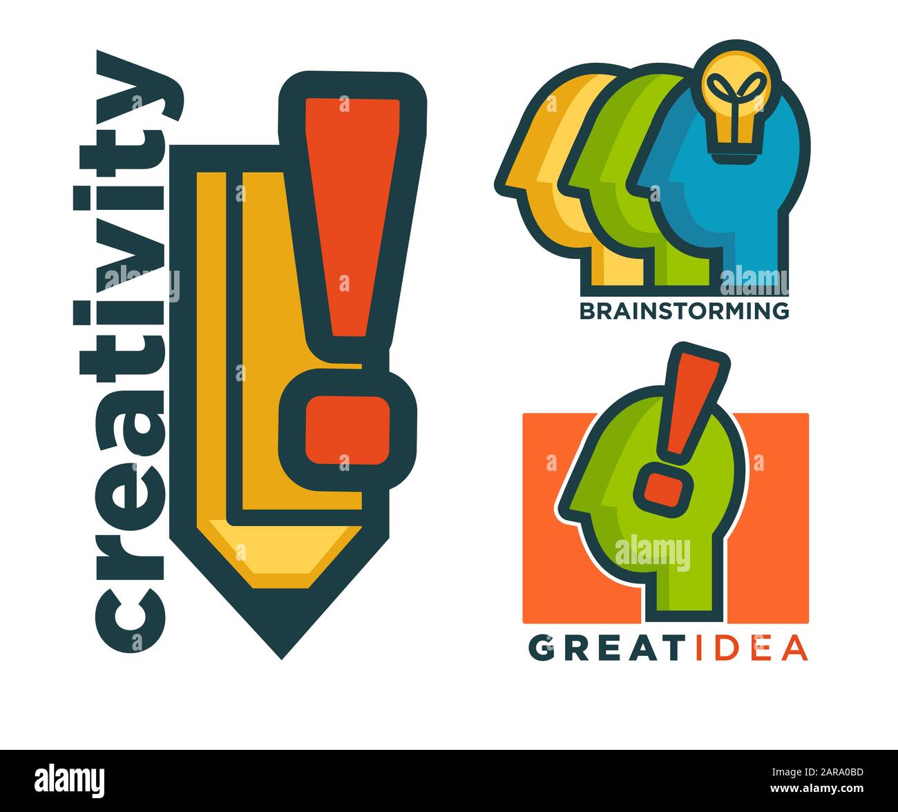 Creativity and brainstorming logo with exclamation point on head ...