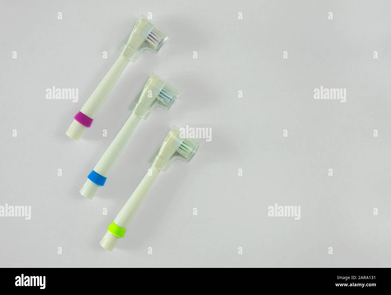 Set of heads of electric toothbrush. Concept of dental health care ...