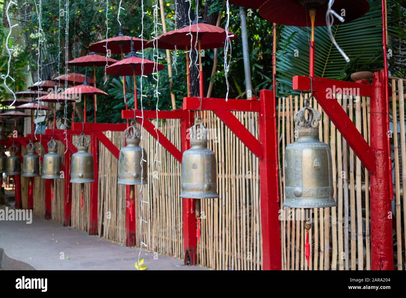 Hanged many bells in Thai public temple, stock photo Stock Photo - Alamy