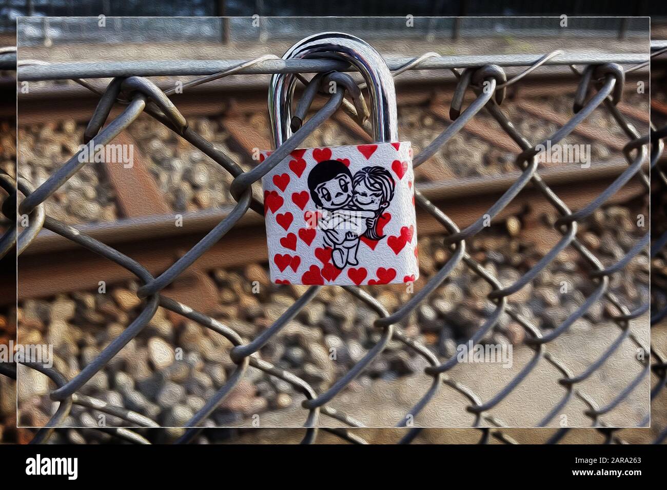 A boy and a girl on the lock of love Stock Photo - Alamy