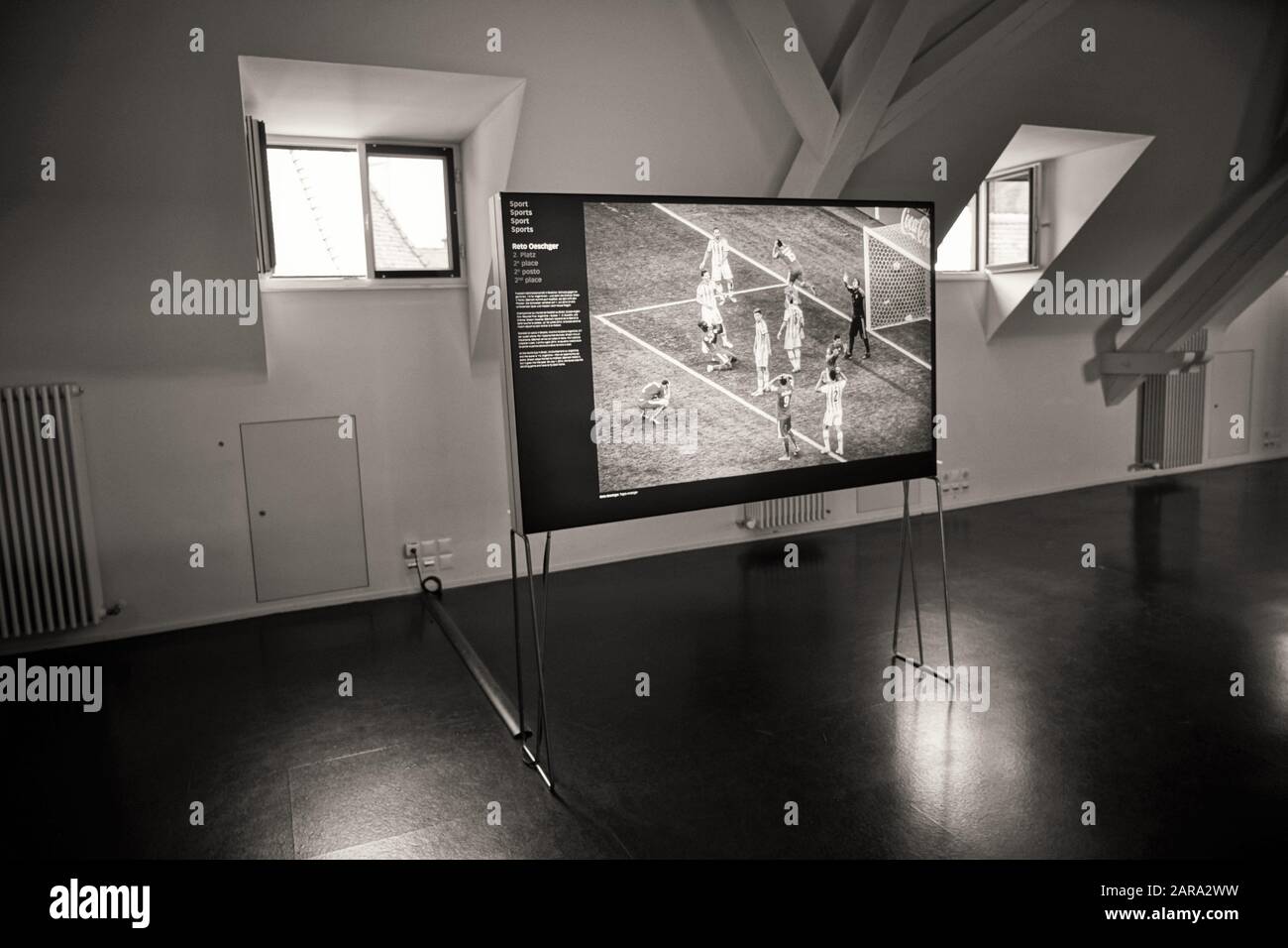 Photography display on Stands, Museum, Zurich, Switzerland, Europe ...