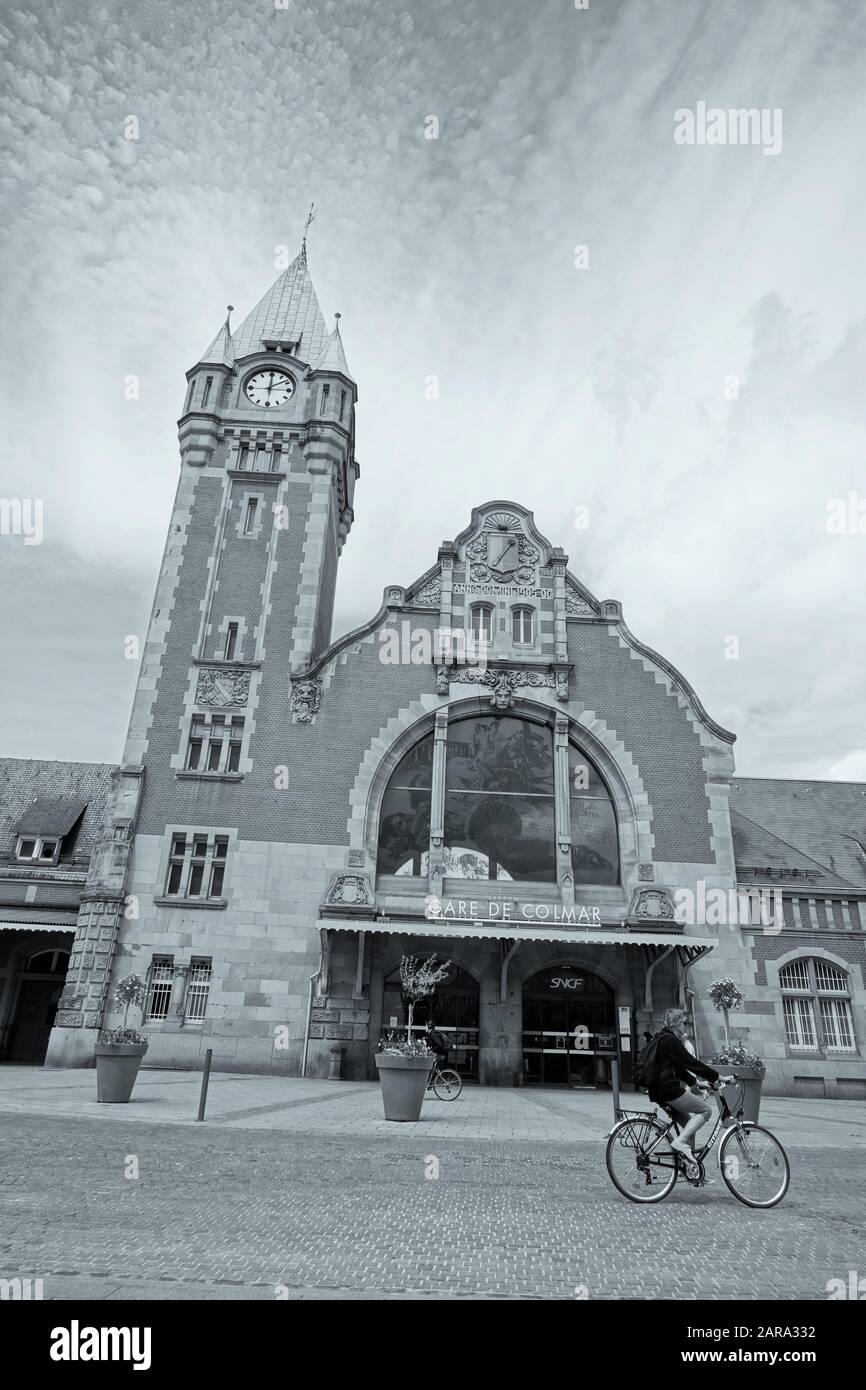 Cyclist, Clock Tower, Gare De Colmar, Railway Station, Colmar, France ...