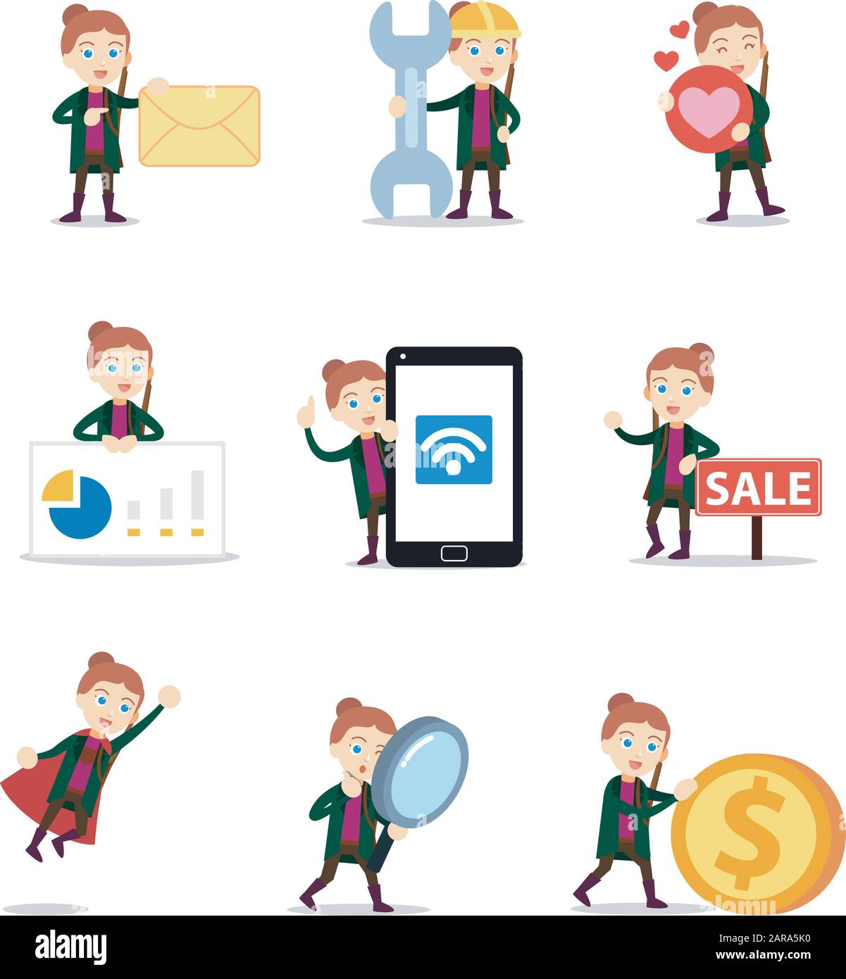 Set of character female hunter shooting an animal Stock Vector Image ...