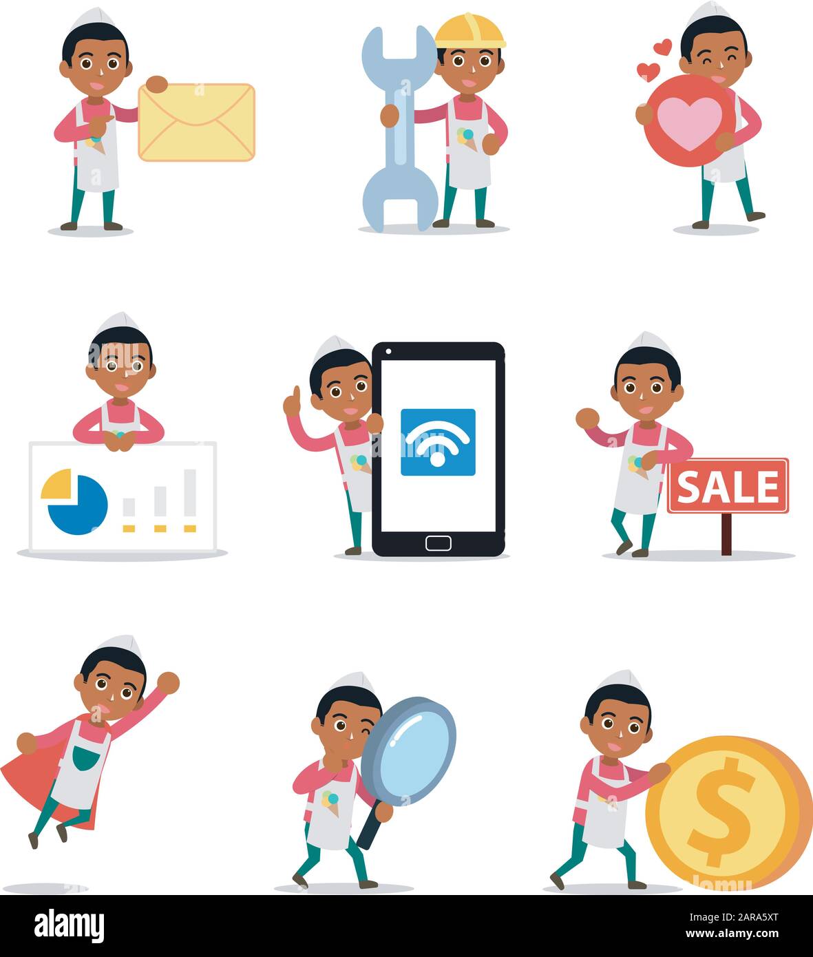 Set of character male ice cream seller serving buyers Stock Vector ...