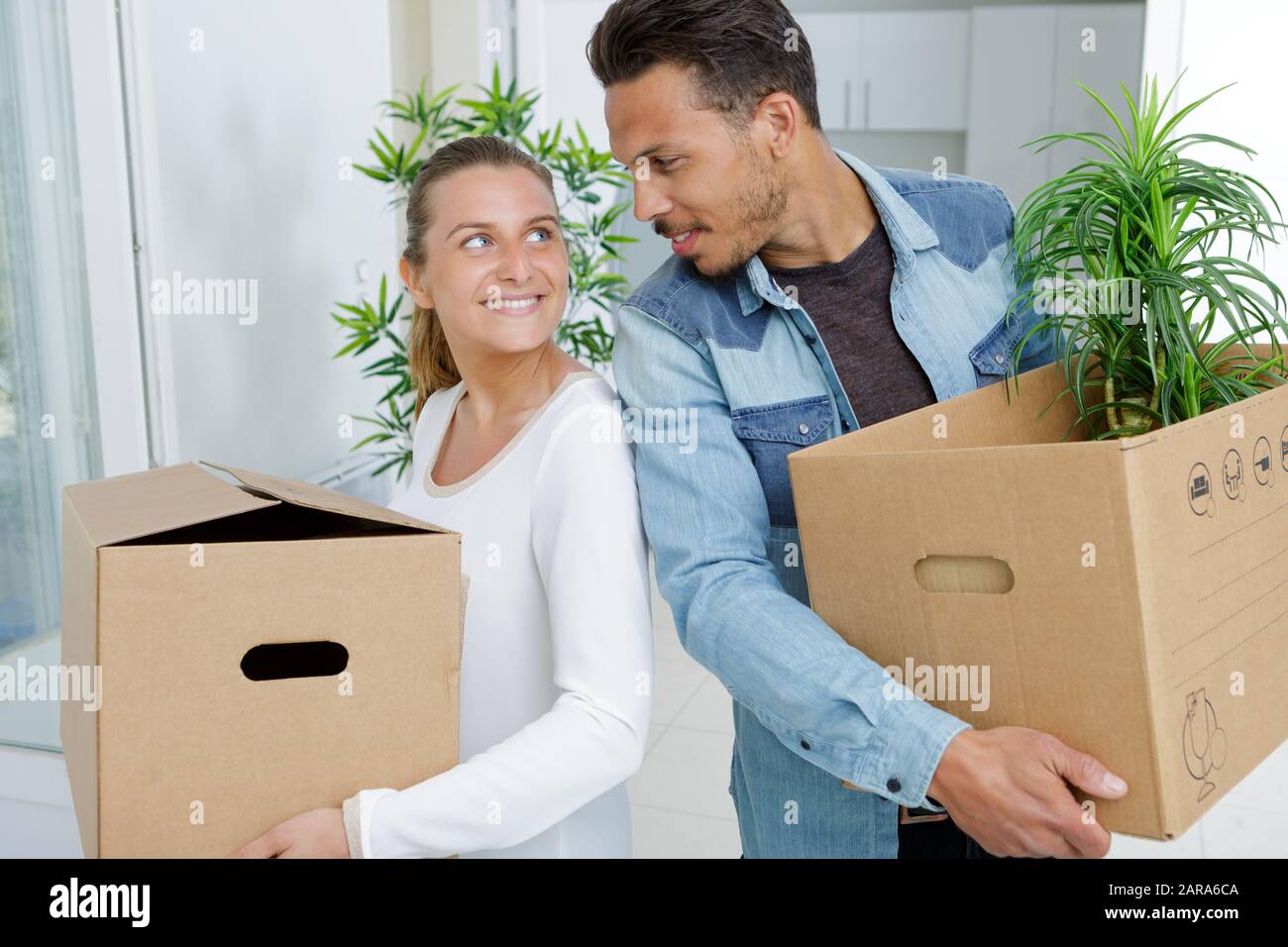 portrait of a couple moving houses Stock Photo - Alamy