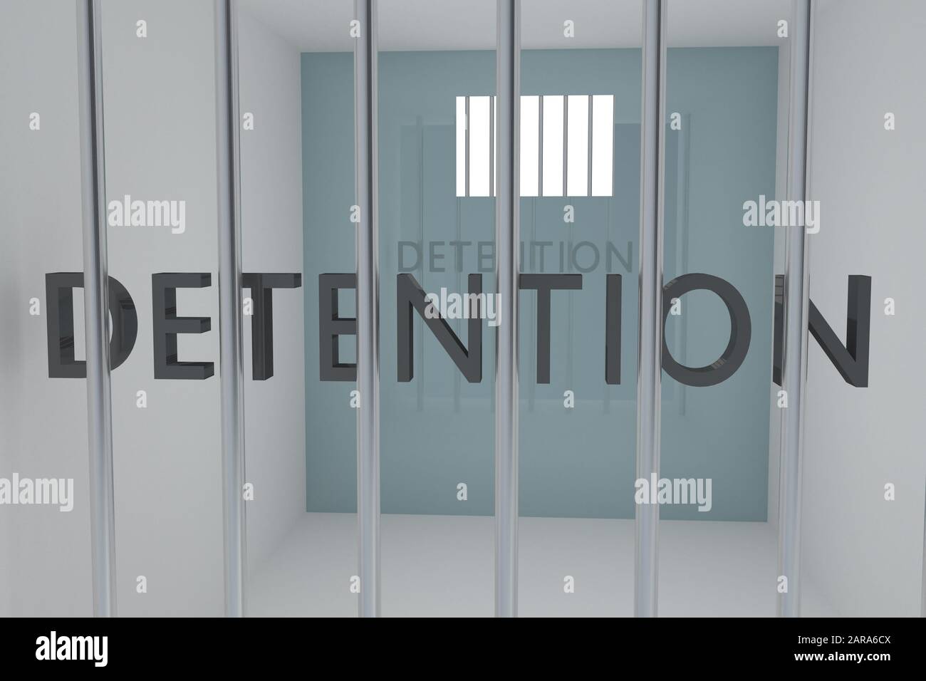 3D illustration of DETENTION title behind bars Stock Photo - Alamy