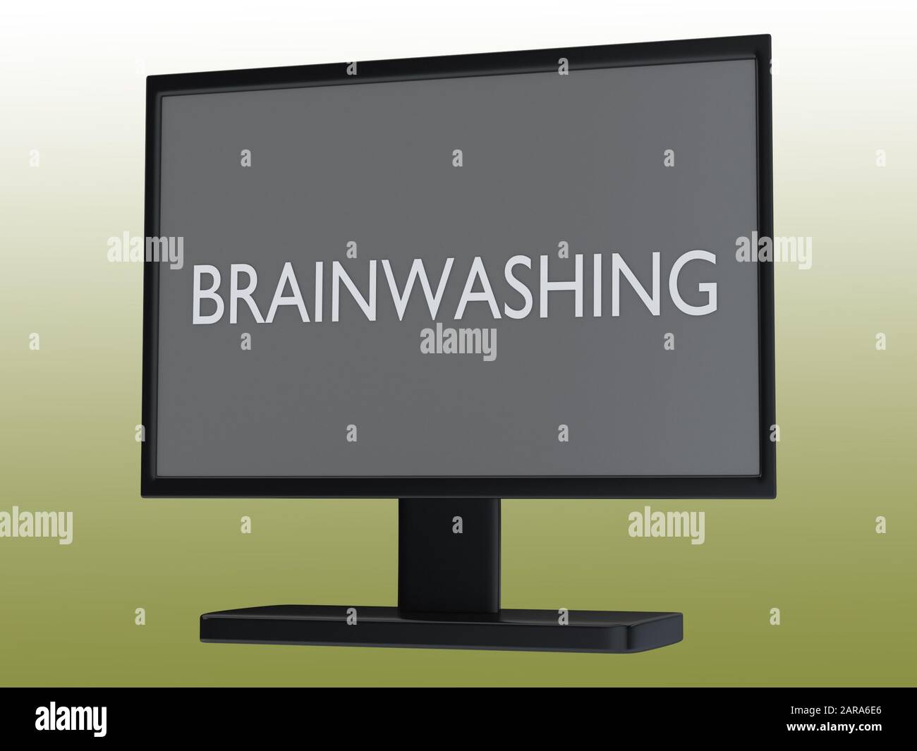 3D illustration of BRAINWASHING script on a TV screen, with green ...