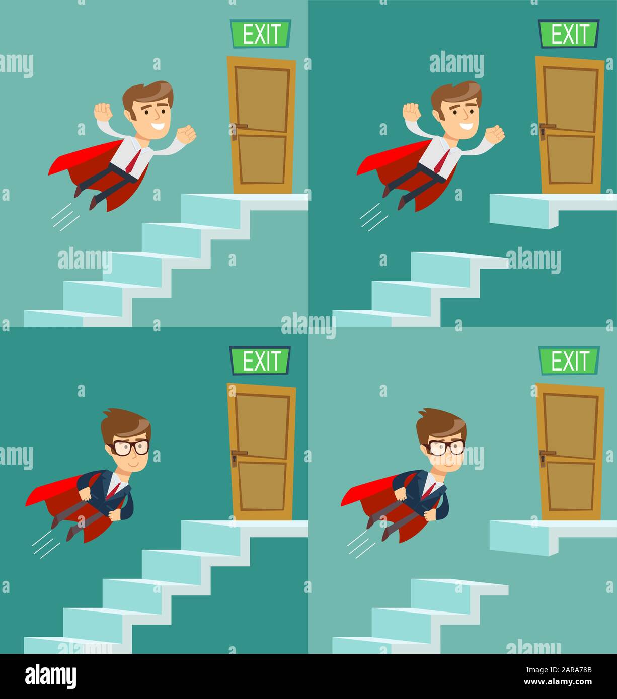 The businessman flying up the stairs. Symbol of ambition, motivation ...