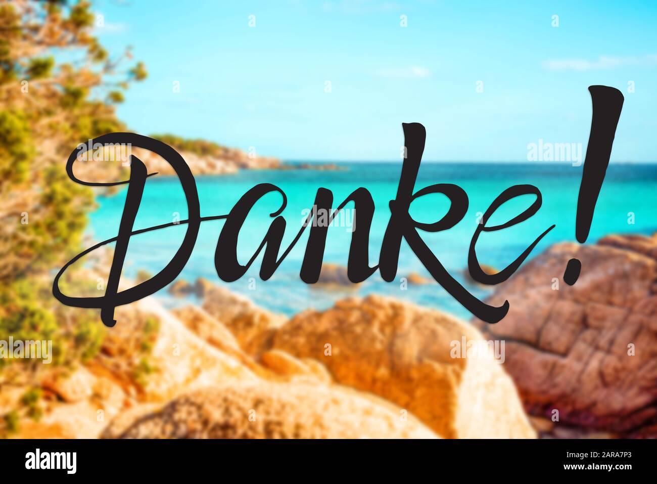 Rock Beach, Sardinia, Beautiful Landscape, Text Danke Means Thank You ...