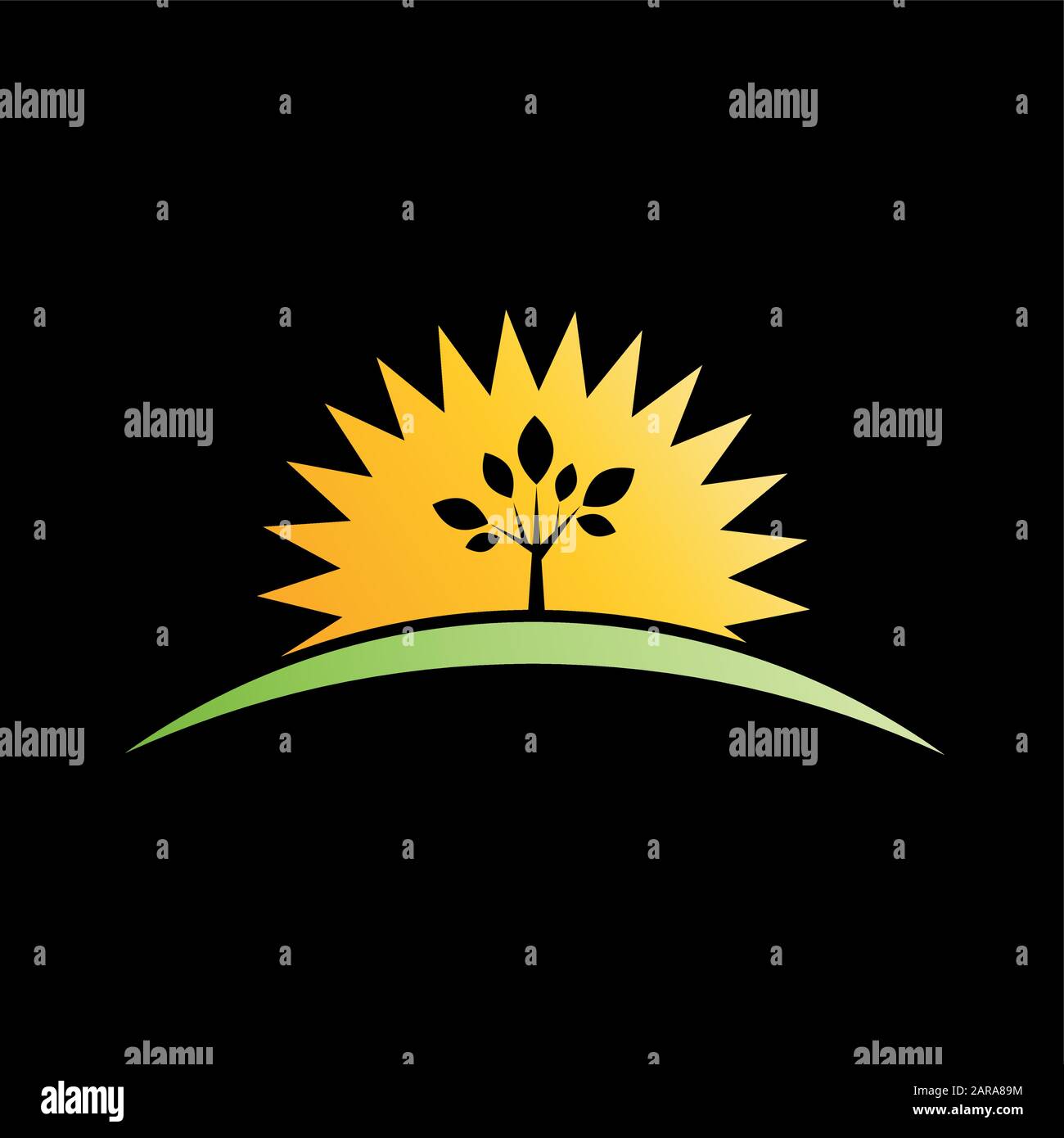 Vector sign sun and tree on black background Stock Vector Image & Art ...