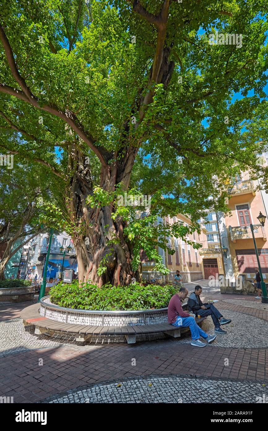 Men sitting in the shade on historic Lilau Square (Largo do Lilau ...