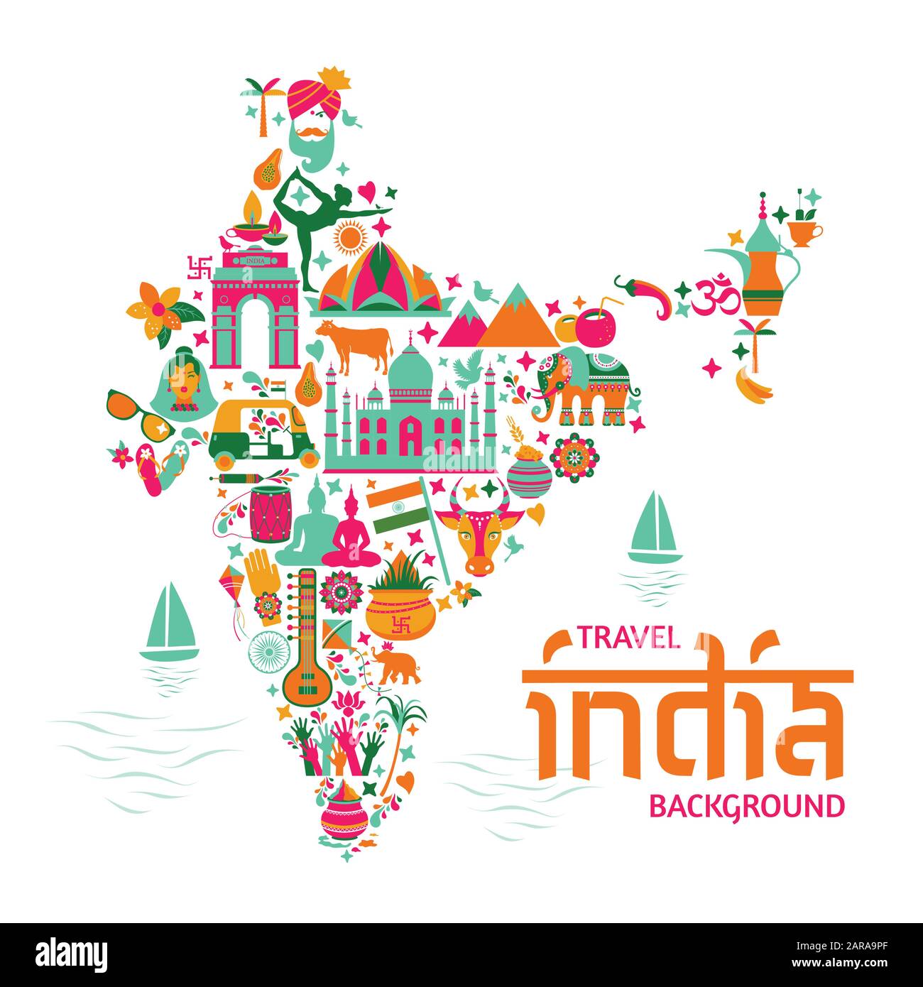 Traditional symbols in the form of a map of India on white Stock Vector ...